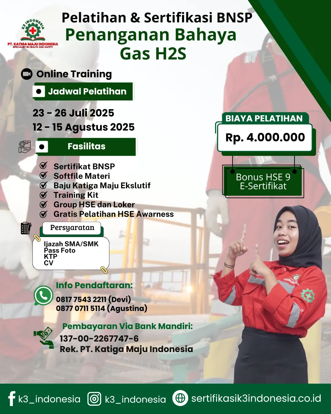 Penanganan Bahaya Gas H2S Sertifikasi BNSP Online - Sertifikasi K3 ...