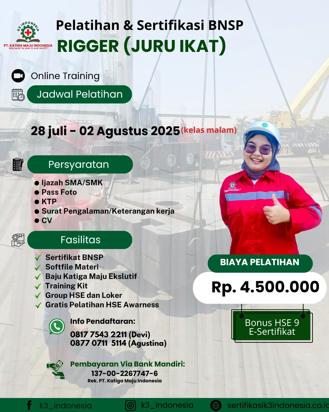 Pelatihan Rigger (Juru Ikat) Sertifikasi BNSP Online - Sertifikasi K3 ...