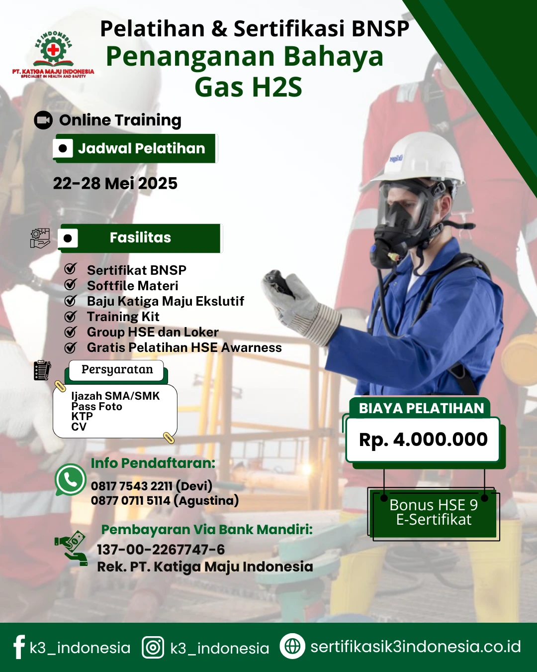 Penanganan Bahaya Gas H2S Sertifikasi BNSP Online - Sertifikasi K3 ...